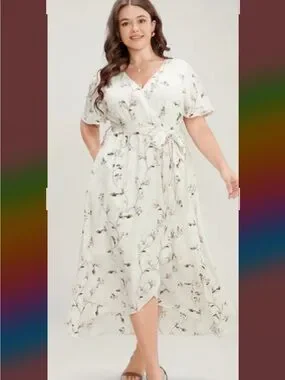 BloomChic | Dresses | Bloomchic Floral Faux Wrap Maxi Dress In Cream ...